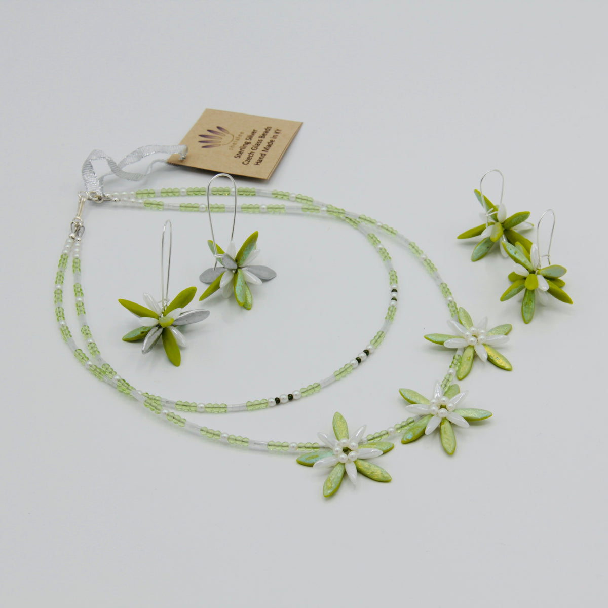 Anna Layered Necklace in Lime Green with Tiny Pearl Beads – ShelaleeShop